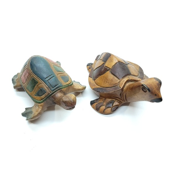 Reptile | Vintage Wood Sea Turtle Figures Hand Carved Marine Life ...